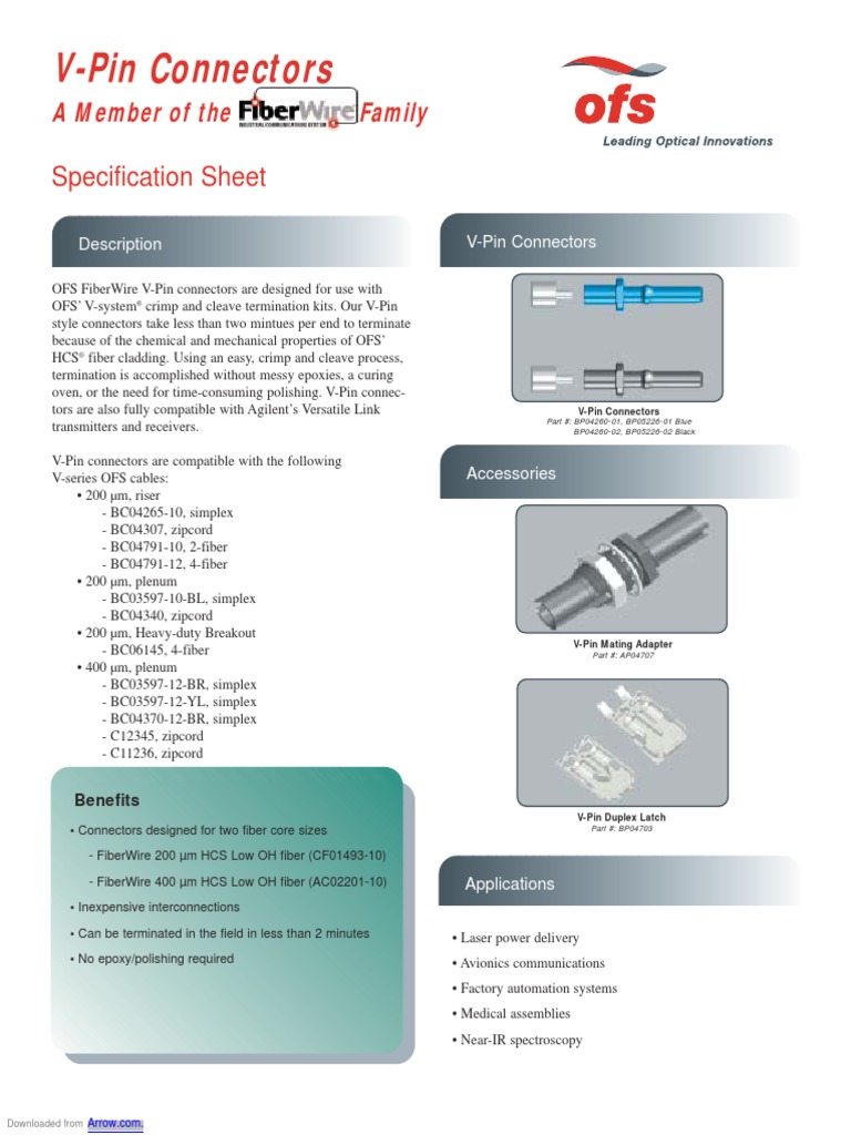 V-Pin Connectors: Specification Sheet | PDF | Electrical Connector ...