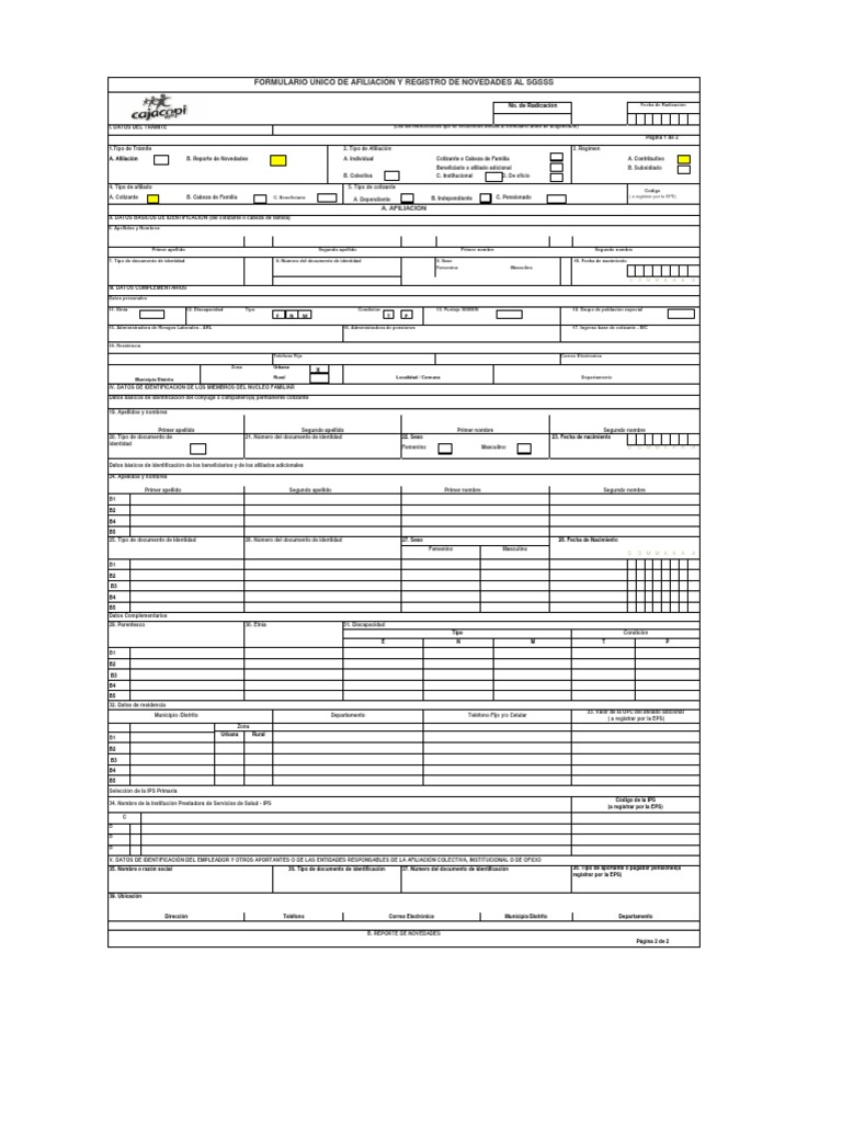 Formulario Cajacopi | PDF | Bienestar | Medicina