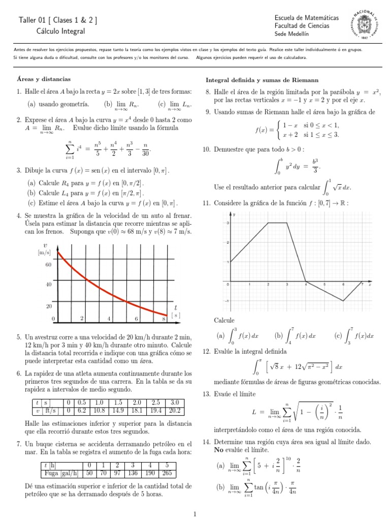 Taller 01 (Clases 1-2) | PDF | Integral | Relaciones matematicas