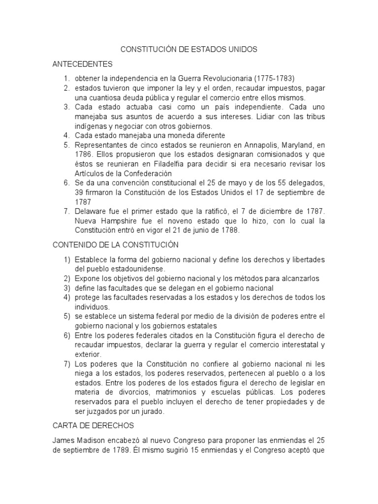 Constitución Ee Uu Y Sus Enmiendas Pdf Declaración De Derechos De
