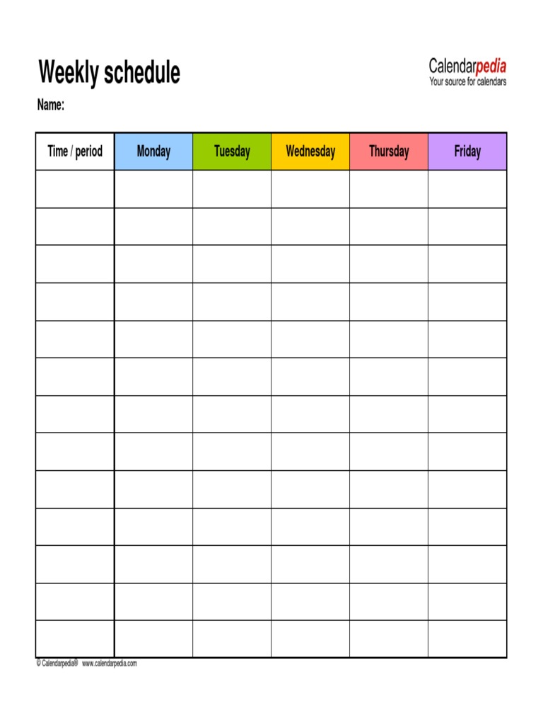 Weekly Schedule Monday To Friday in Color | PDF