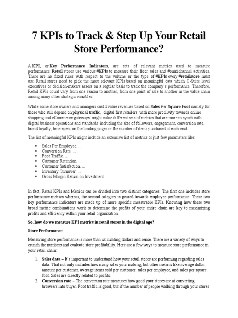 Seven KPIs To Track Harness Your Retail Store Performance | PDF ...