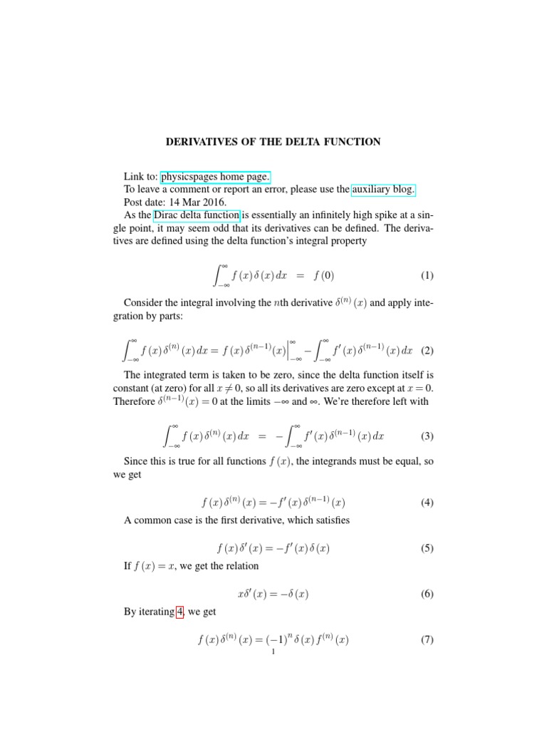 Derivatives of Delta Function | PDF | Scientific Method | Mathematical ...