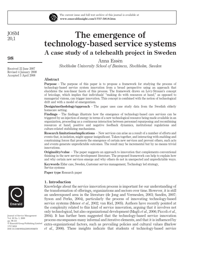 The Emergence of Technology-Based Service Systems | PDF | Innovation ...