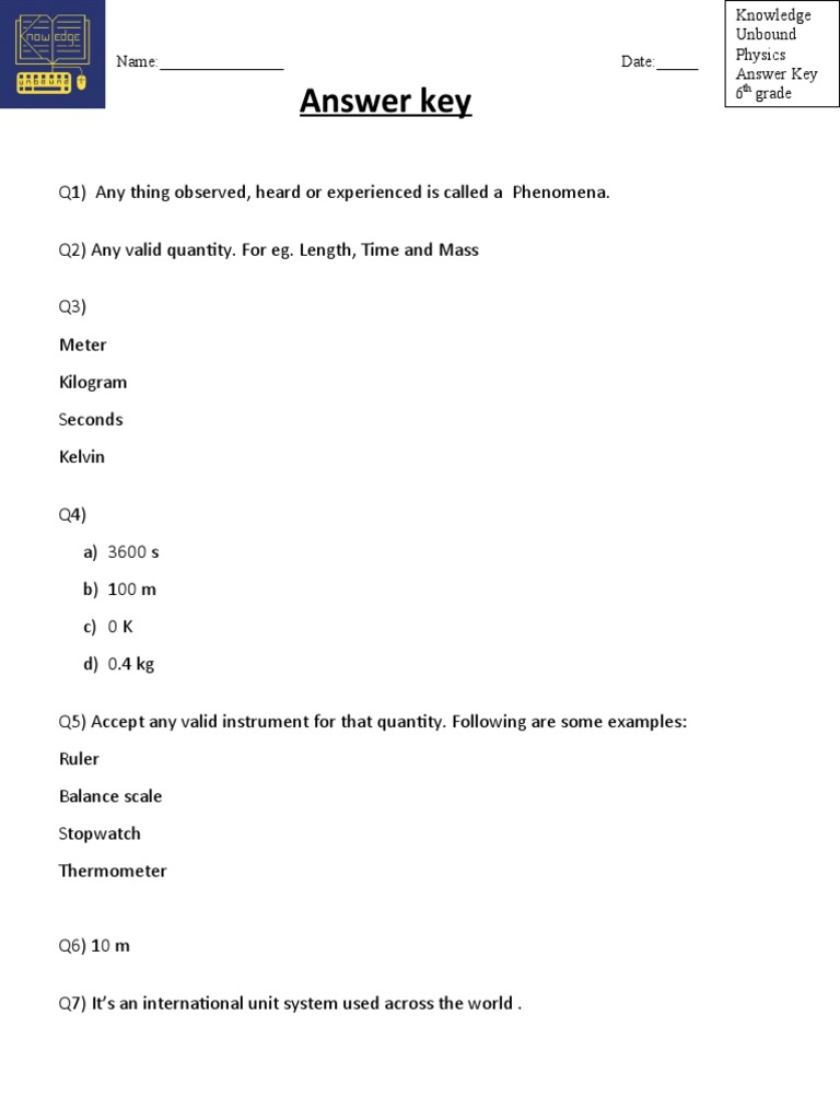 Answer Key Measurement Reviewed | PDF