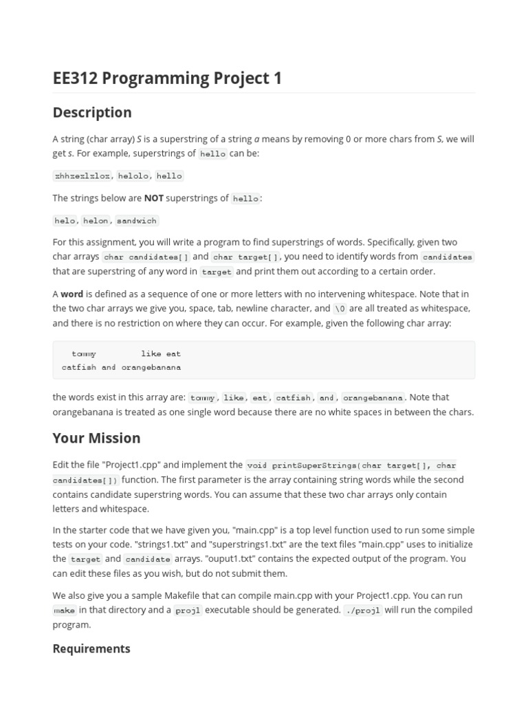 EE312 Project 1 Superstring Finder | PDF | Subroutine | Computer Program