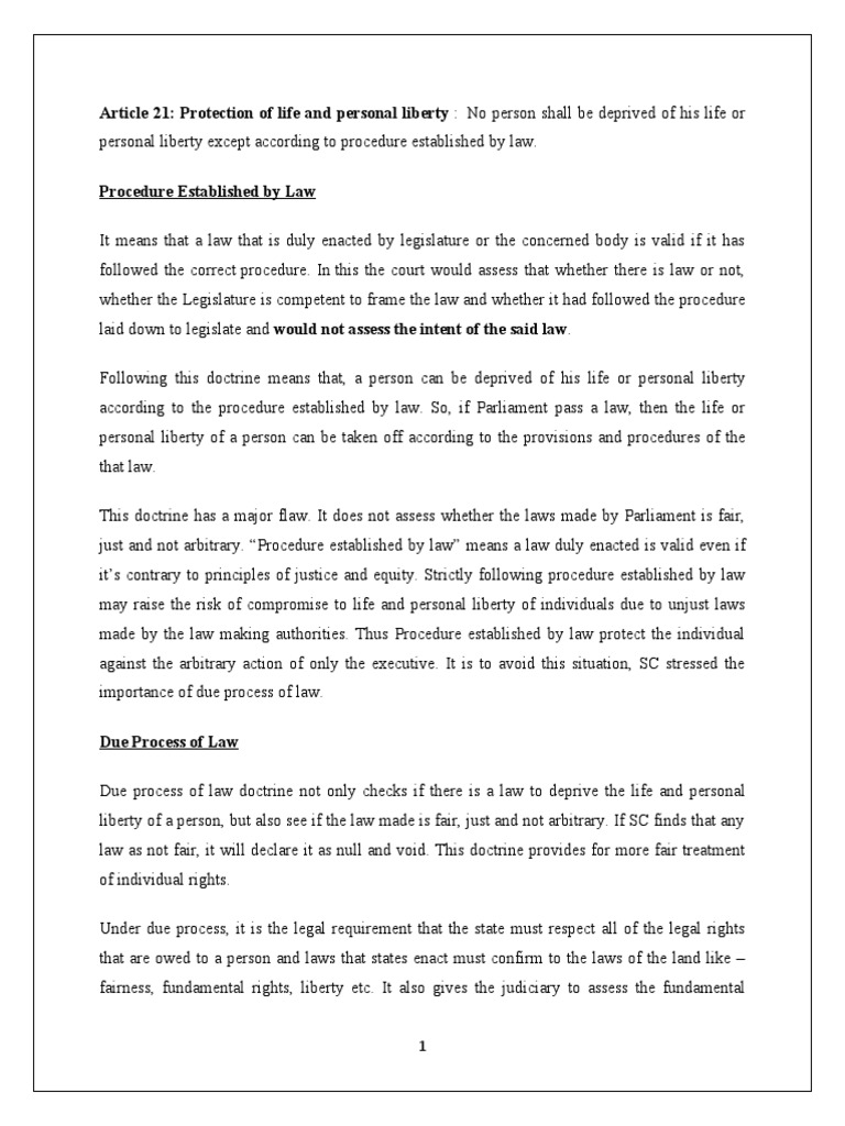 Article 21: Protection of Life and Personal Liberty: No Person Shall Be ...