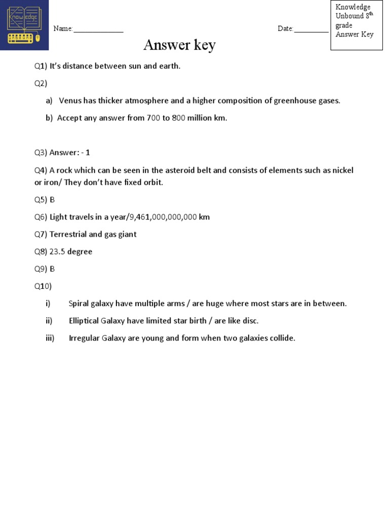 Earth and Beyond Answer Key Reviewed | PDF