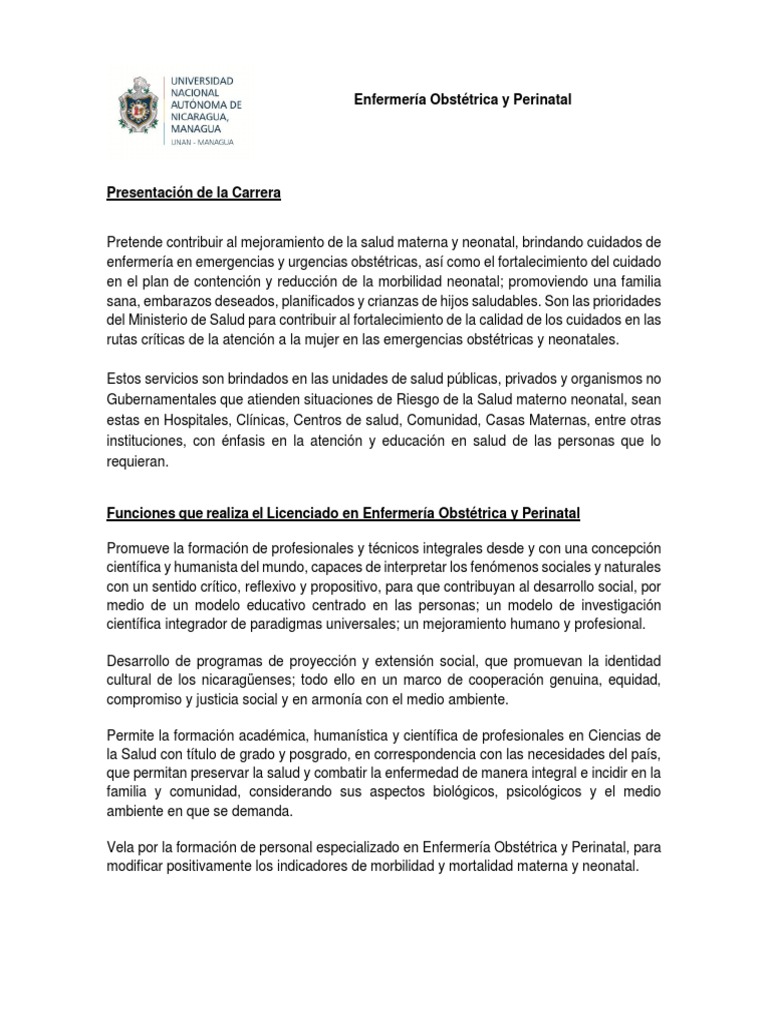 Unan Managua Polisal Enfermeria Obstetrica Perinatal PDF | PDF ...