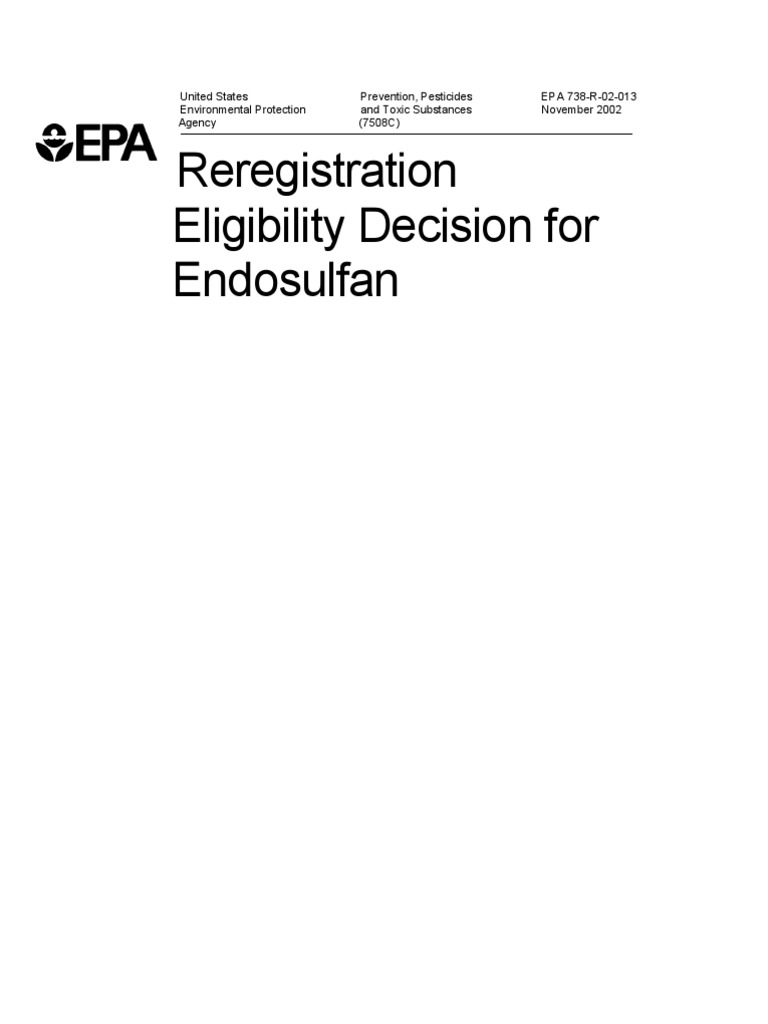Endosulfan Safe To Use - USEPA | PDF | Pesticide | Occupational Safety ...