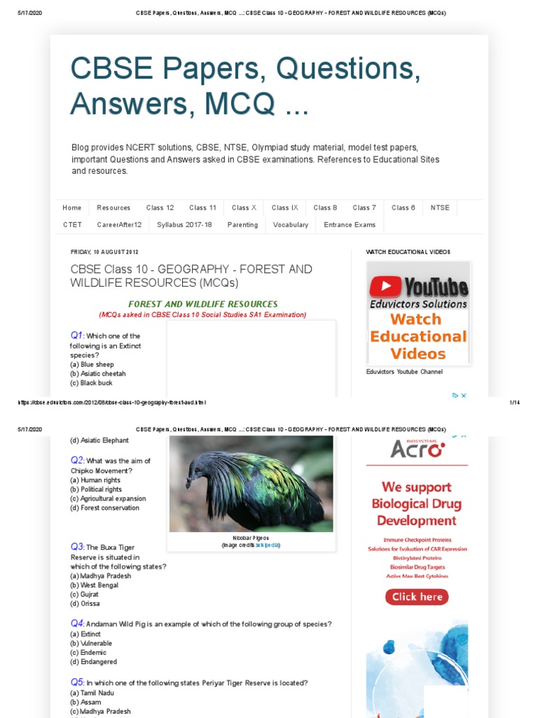 CBSE Papers, Questions, Answers, MCQ ... - CBSE Class 10 - GEOGRAPHY ...