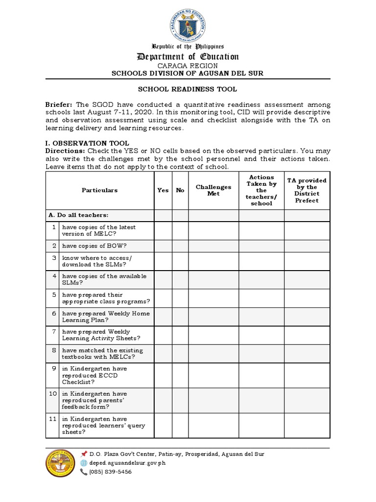 Schools Readiness Tool | PDF | Pedagogy | Teaching