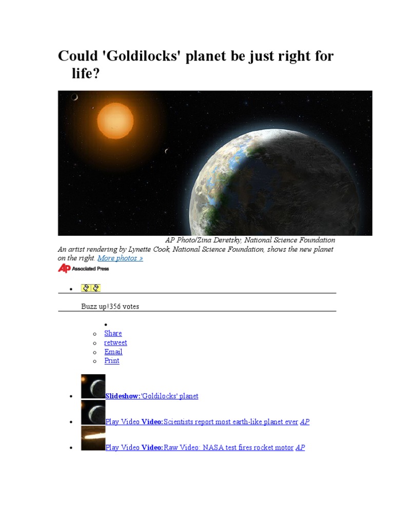 Could 'Goldilocks' Planet Be Just Right For Life? | PDF | Circumstellar ...