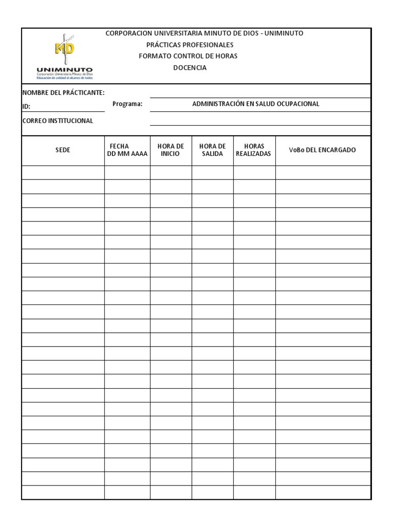 Formato Control Horas Practicas | PDF