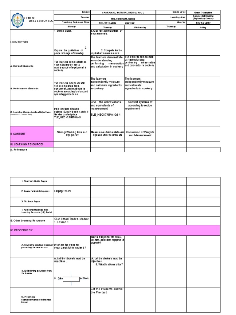 TLE 7-Fourth QTR | PDF | Measurement | Cooking