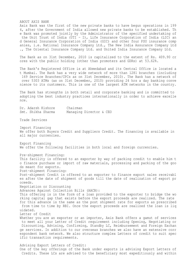 axis bank | Letter Of Credit | Banks