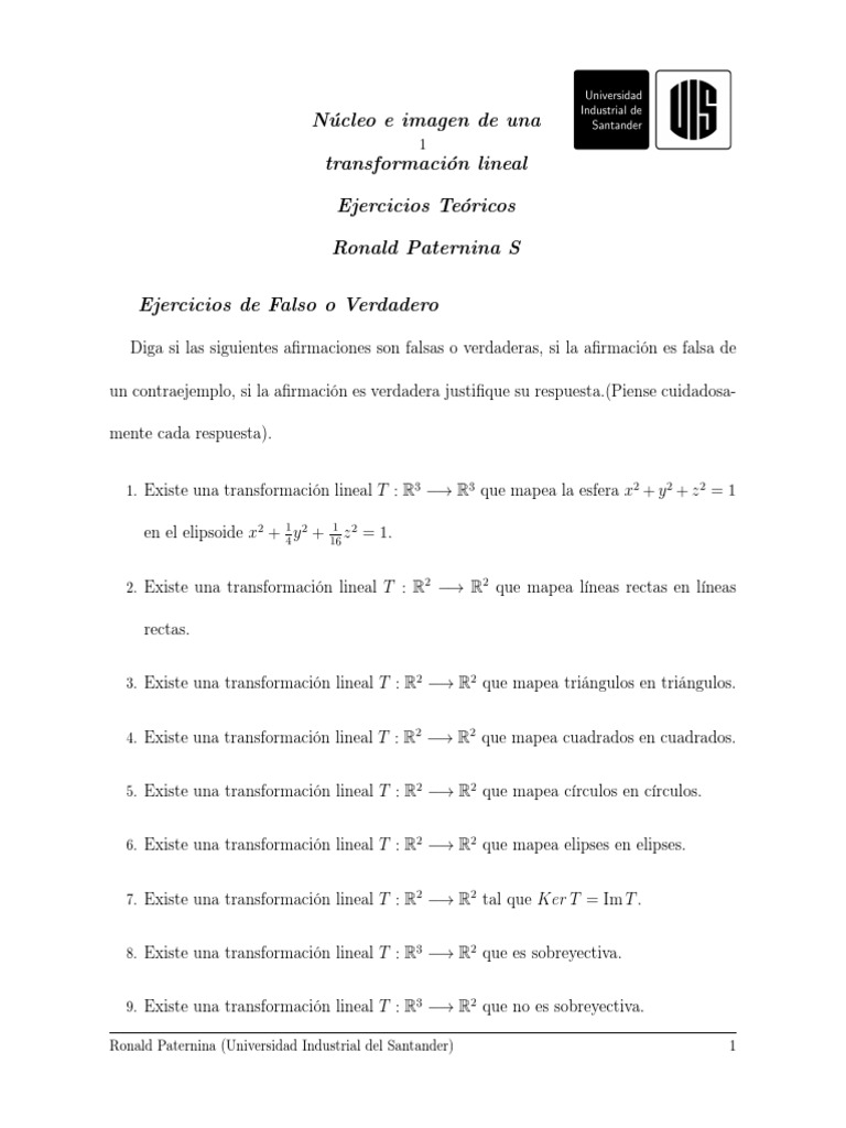 Transformaciones lineales y sus propiedades | PDF | Mapa lineal | Espacio vectorial