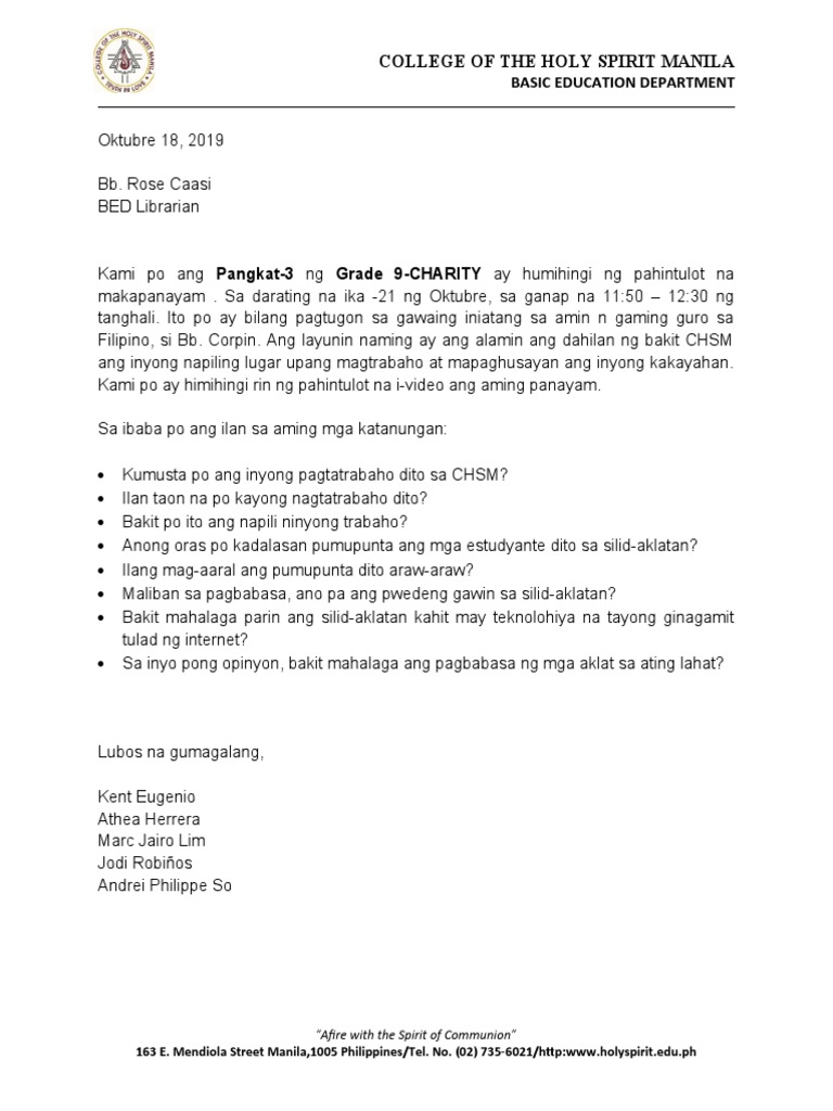 Letter para Sa Interbyu | PDF