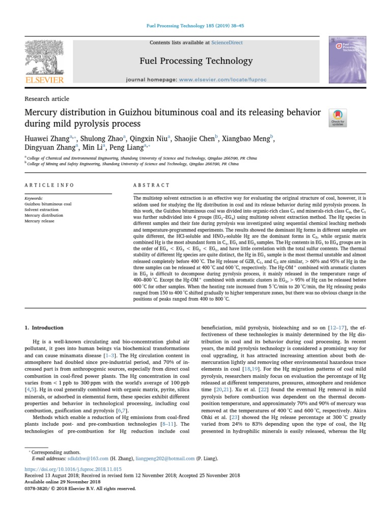 Fuel Processing Technology: Research Article | Download Free PDF | Mercury (Element) | Pyrolysis