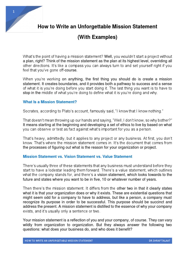 How To Write A Mission Statement | PDF
