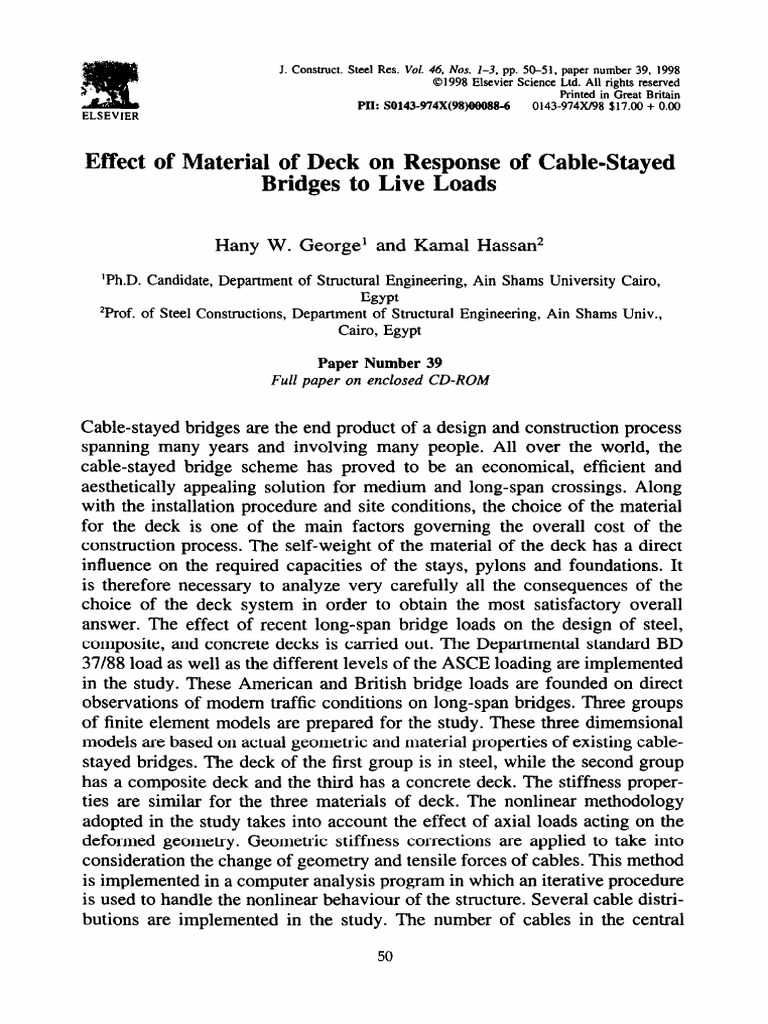 Effect of Material of Deck On Response of Cable-Stayed Bridges To Live Loads | PDF | Bridge ...
