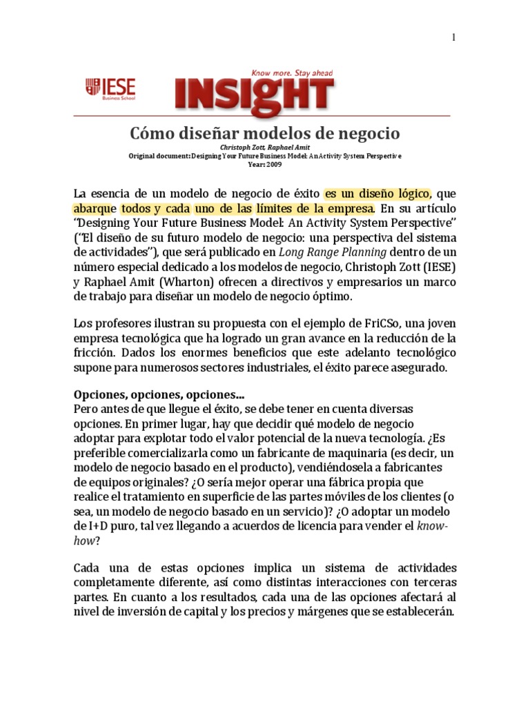 Zott & Amir - Como Disenar Modelos de Negocio | PDF | Modelo de negocio ...