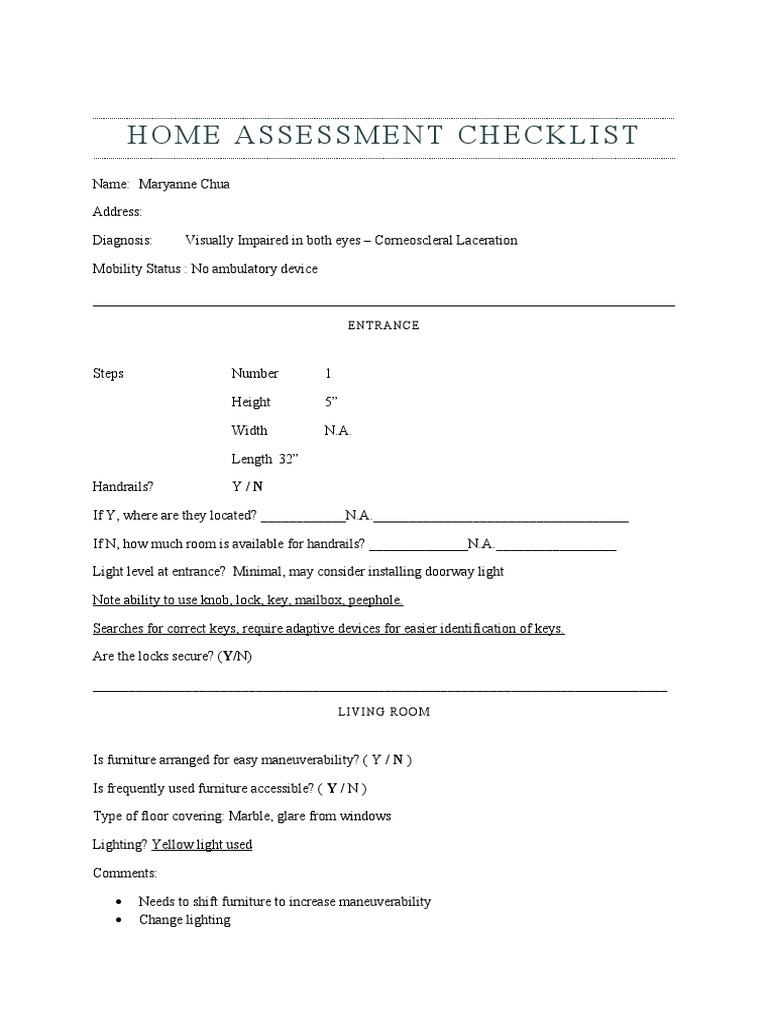 Home Assessment Checklist | PDF | Shower | Kitchen