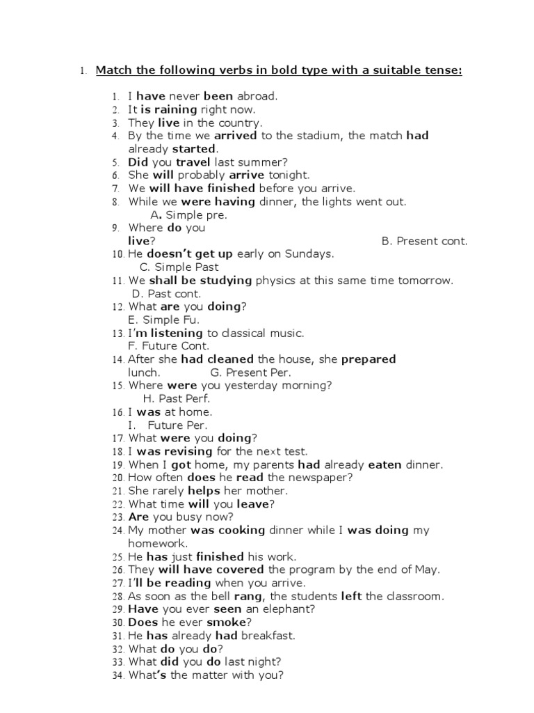 Verb Tense Identification Exercise | PDF