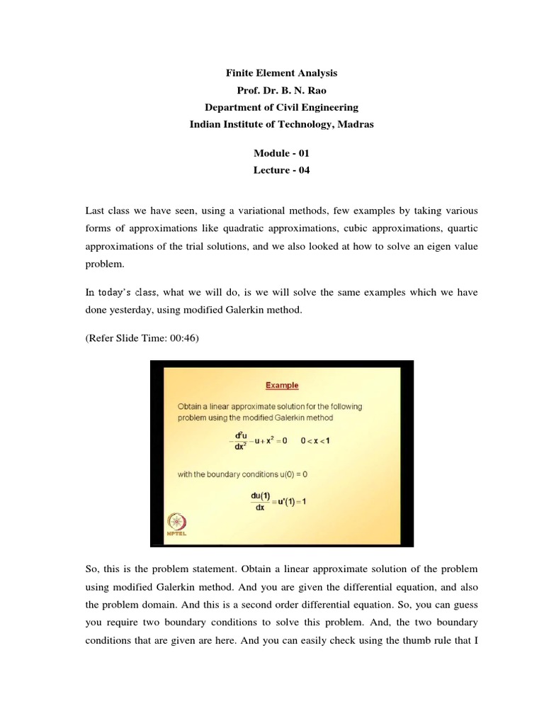 NPTEL FEM Lec4 | PDF | Finite Element Method | Equations