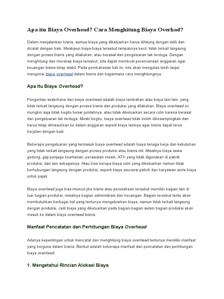 Apa Itu Biaya Overhead | PDF | Karier & Perkembangan | Pengelolaan ...