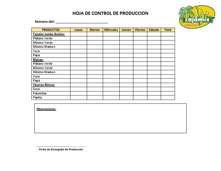 Hoja de Control Produccion | PDF