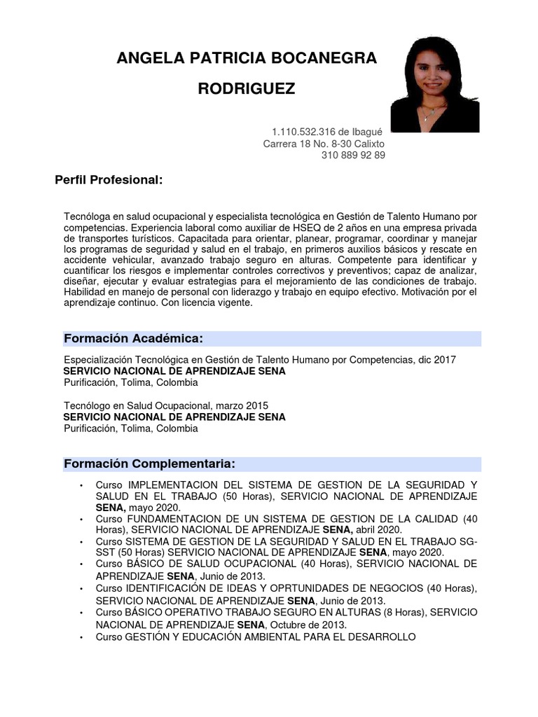 Curriculum - Vitae Angela Patricia Bocanegra Rodriguez PDF | PDF ...