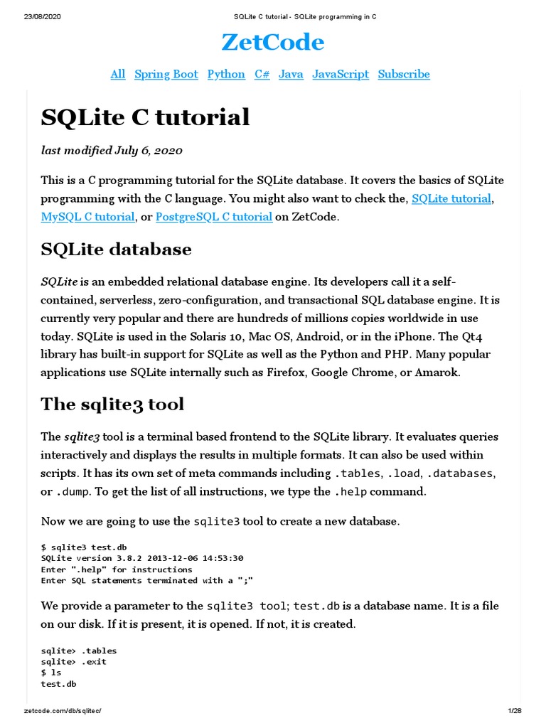 Sqlite C Tutorial Sqlite Programming In C Pdf Database Transaction Parameter Computer
