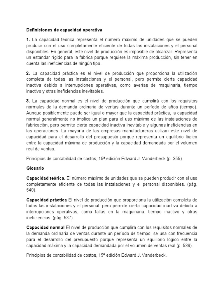 Definiciones de Capacidad Operativa ESP. | PDF