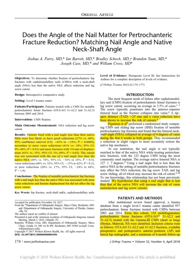 Matching Nail Angle and Native Neck-Shaft Angle | PDF | Hip | Student's ...