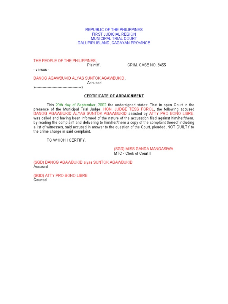 Certificate of Arraignment | PDF