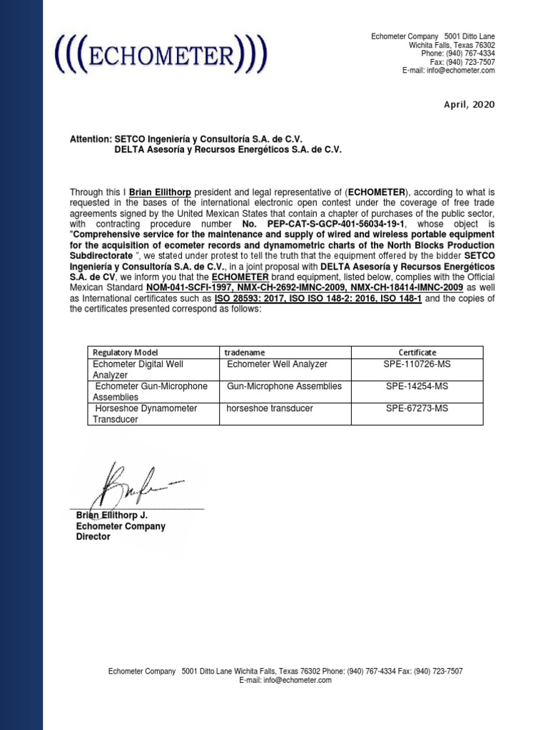 Carta de Aseguramiento Echometer | PDF | Business