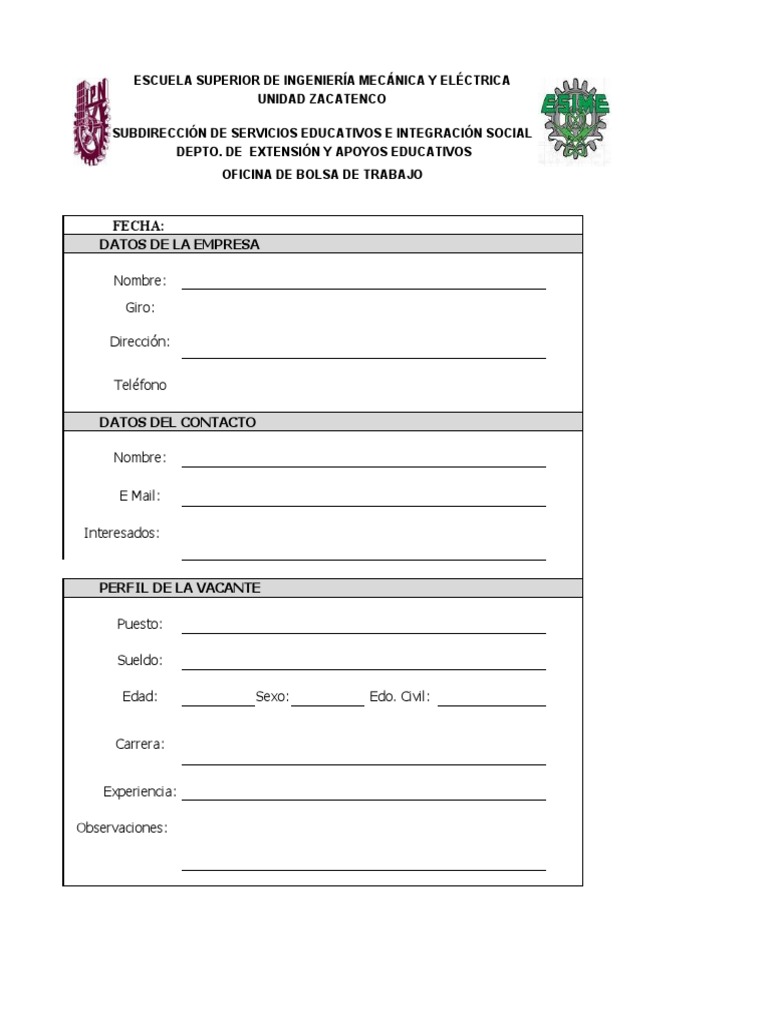 FORMATO - VACS - EMPRESAS - Vacio | PDF