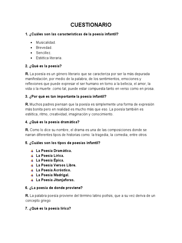 Cuestionario Poesia | PDF | Poesía | Ciencia cognitiva