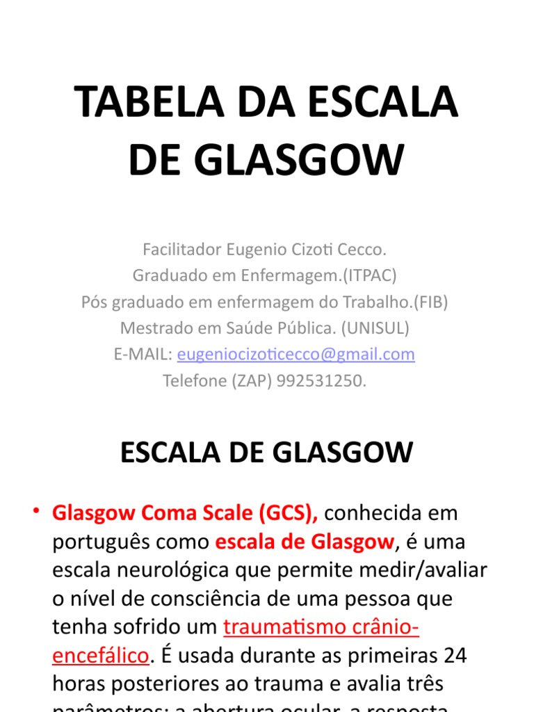 Tabela Da Escala de Glasgow | PDF | Coma | Dor