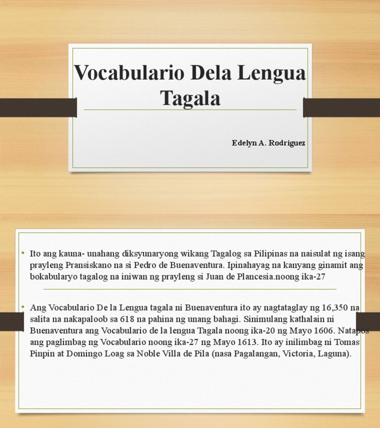 Vocabulario Dela Lengua Tagala | PDF