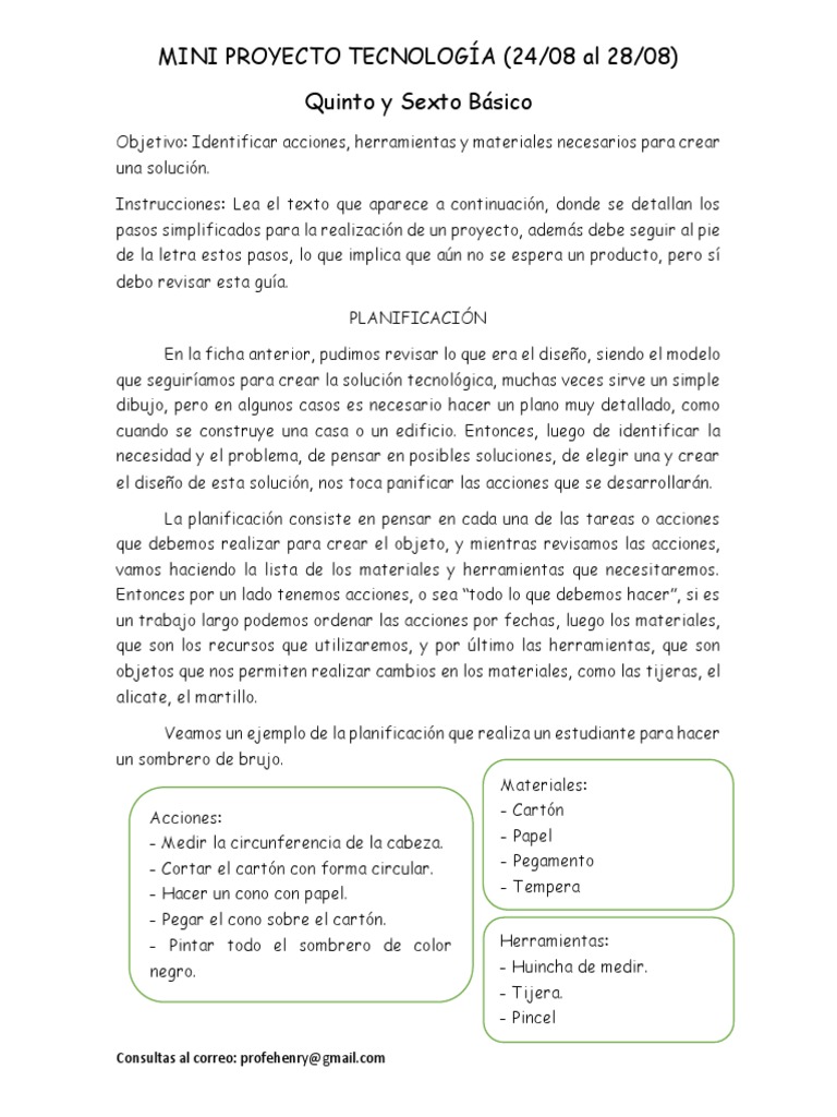 TECNOLOGÍA Ficha Proyecto 5° N°5 24-08 Al 28-08 | PDF | Diseño ...