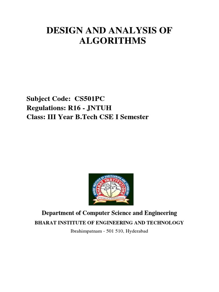 Design And Analysis Of Algorithms Cs501pc Pdf Pdf Computational Complexity Theory