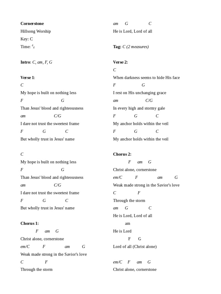 Hillsong's Cornerstone Lyrics & Chords | PDF | Song Structure ...
