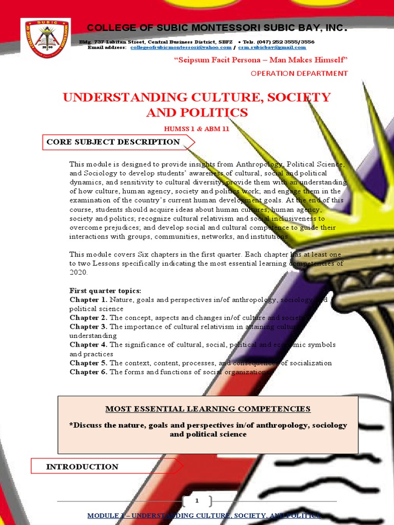 Culture, Society, and Politics Module | PDF | Anthropology | Sociology