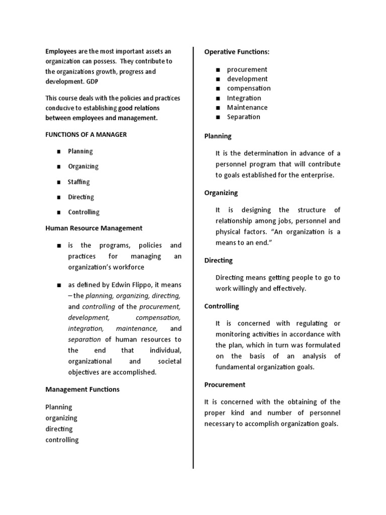 Operative Functions:: Employees Are The Most Important Assets An | PDF ...