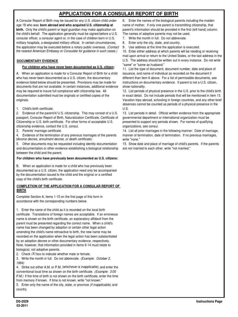 Application For A Consular Report of Birth | PDF | Consul ...
