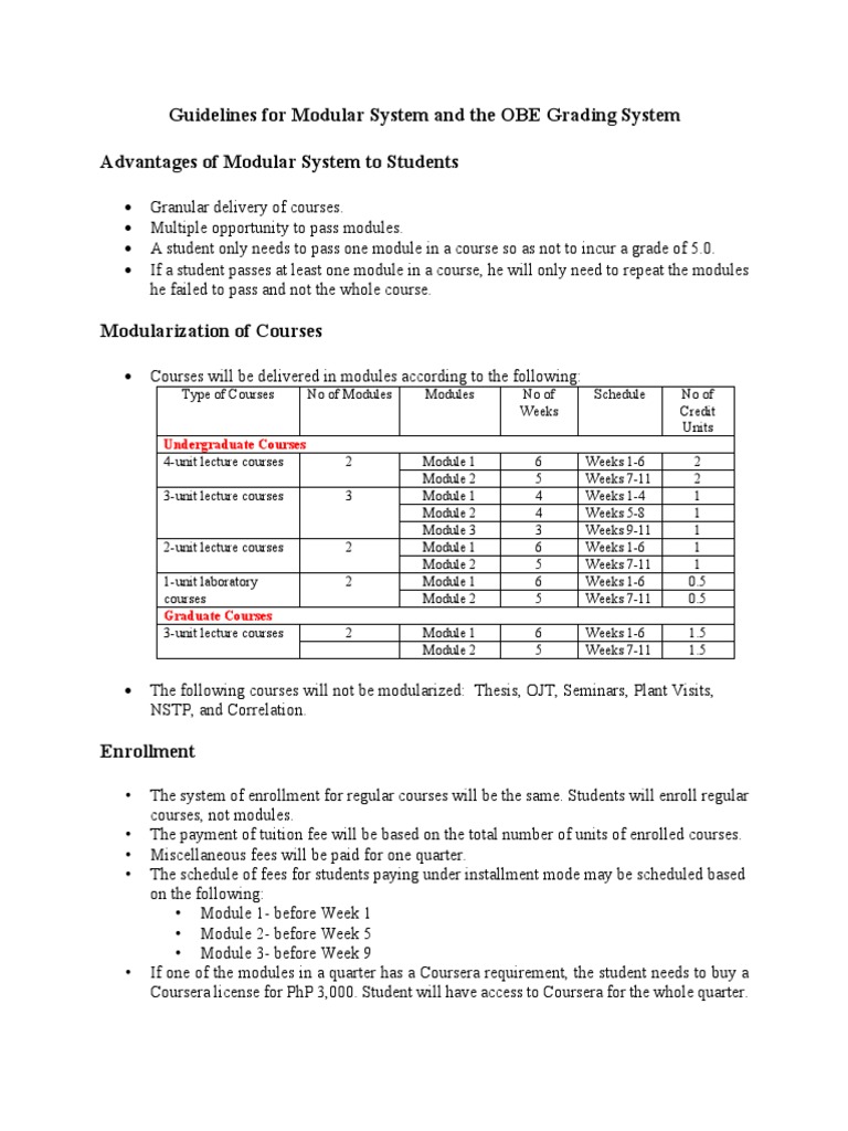 Guidelines For Modular System and The OBE Grading System V2 PDF | PDF ...