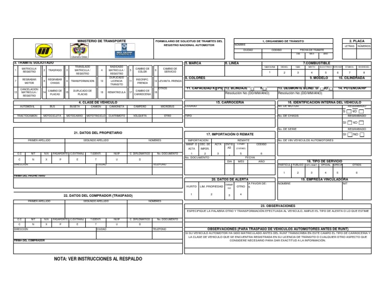 Formulario Traspaso Vehiculo | PDF | Placa de matrícula del vehículo | Vehículos terrestres