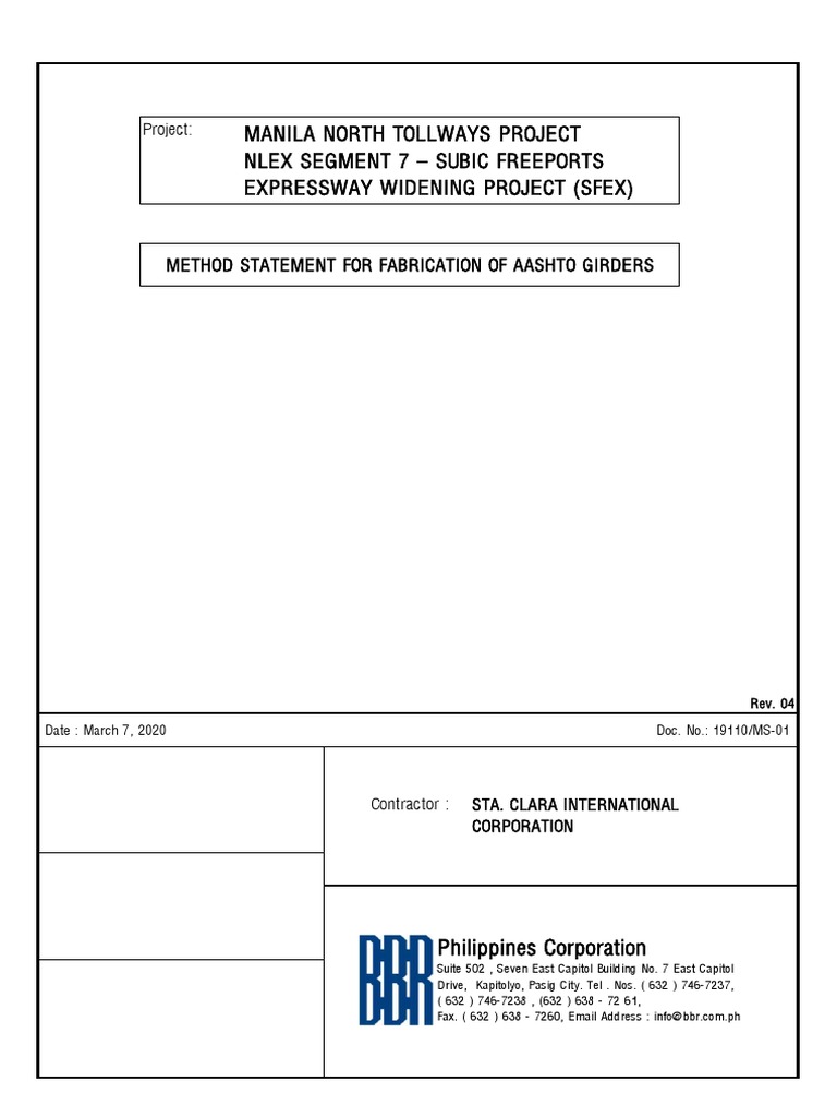 Method Statement Fabrication of Girder - Rev4 | PDF | Prestressed ...